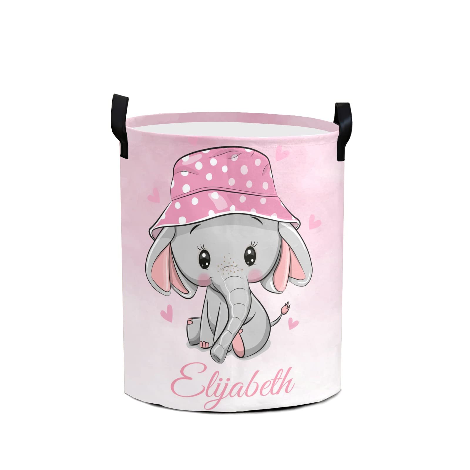 Personalized Baby Laundry Basket for Boys Girls with Name Custom Laundry Hamper with Handle Collapsible Organizer Storage Bathroom Living Room Bedroom Decor (Baby Elephant)