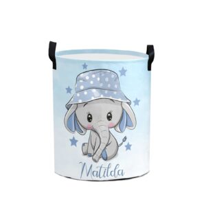 Personalized Baby Laundry Basket for Boys Girls with Name Custom Laundry Hamper with Handle Collapsible Organizer Storage Bathroom Living Room Bedroom Decor (Baby Elephant)