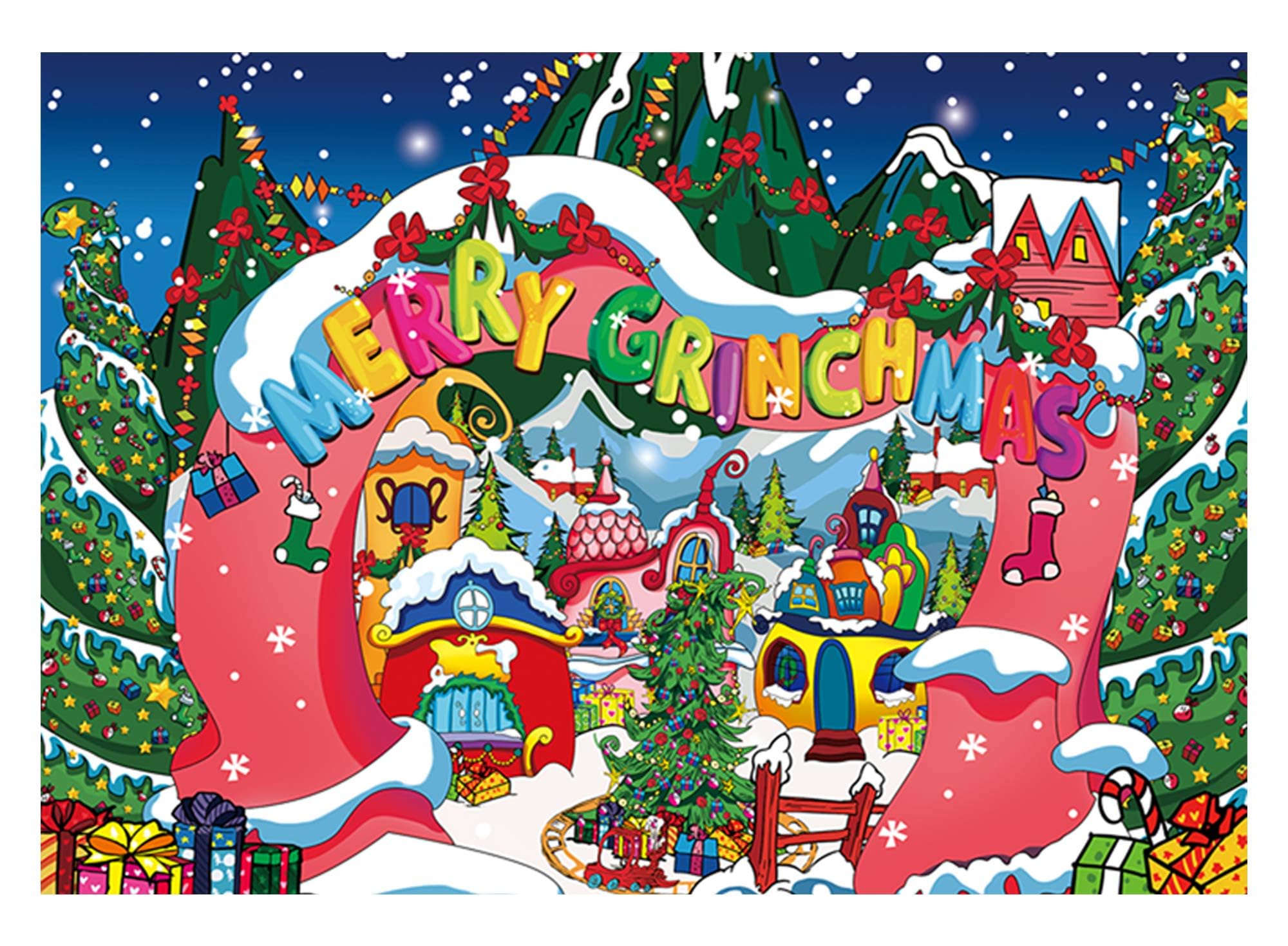 Allenjoy 82" x 59" Merry Grinchmas Christmas Backdrop for Kids Xmas Winter Let it Snow Happy New Year Holiday First Birthday Baby Shower Party Supplies Decoration Banner Photo Booth Props Background