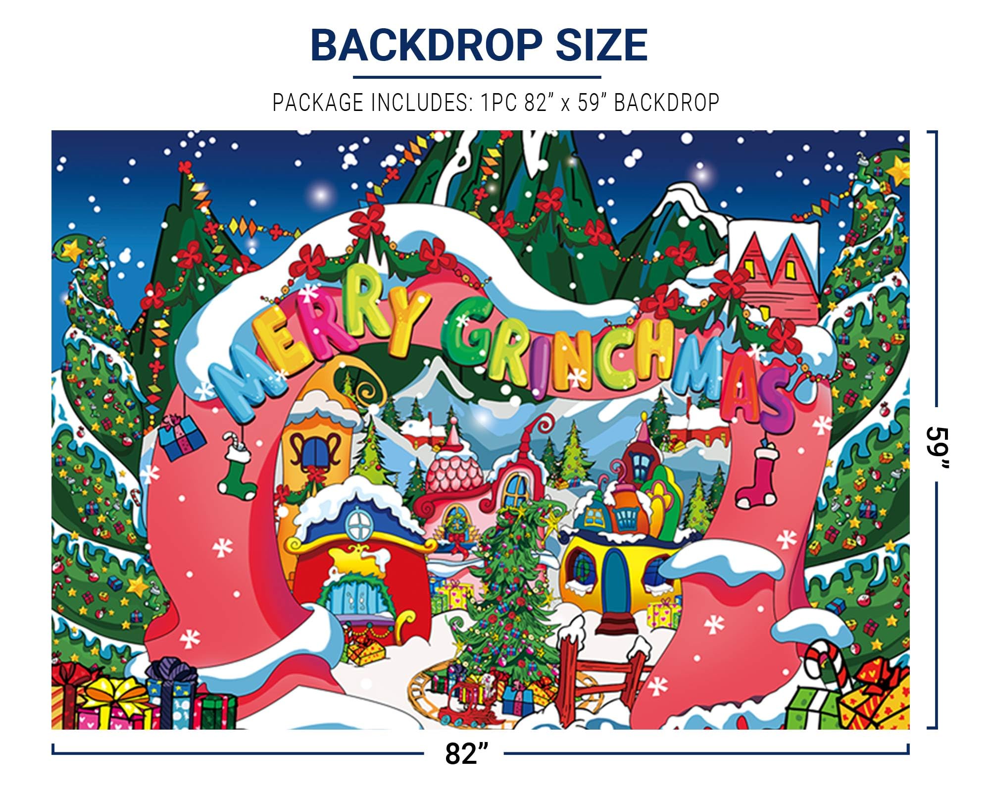 Allenjoy 82" x 59" Merry Grinchmas Christmas Backdrop for Kids Xmas Winter Let it Snow Happy New Year Holiday First Birthday Baby Shower Party Supplies Decoration Banner Photo Booth Props Background