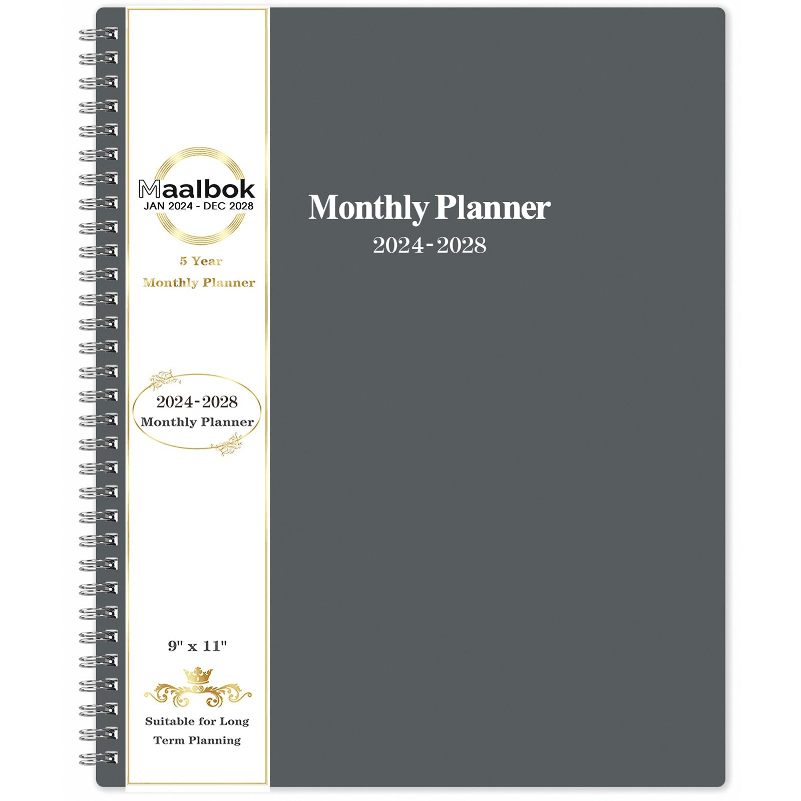 2024-2028 Monthly Planner/Calendar - Jan 2024 - Dec 2028, 5 Year Monthly Planner with Tabs & Celebrity Quotes, 9" x 11", Famous Quotes, Two-Side Pocket, Suitable for Long-Term Planning, Grey