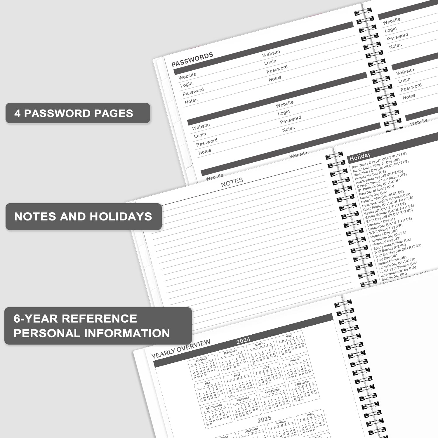 2024-2028 Monthly Planner/Calendar - Jan 2024 - Dec 2028, 5 Year Monthly Planner with Tabs & Celebrity Quotes, 9" x 11", Famous Quotes, Two-Side Pocket, Suitable for Long-Term Planning, Grey