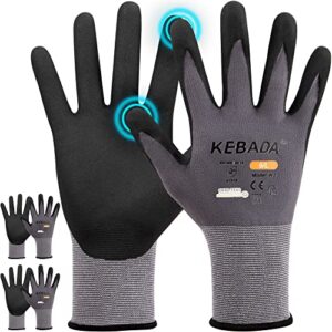 kebada w2 work gloves for men and women, touchscreen working gloves with grip, nitrile coated work gloves for gardening, package handling, stretchy gloves for mechanic work,2 pairs, medium