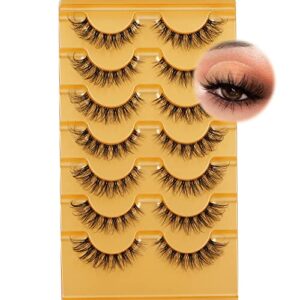 natural lashes wispy false eyelashes natural mink lashes d curl faux mink eyelashes fluffy volume cat eye lashes 7 pairs by eefofnn