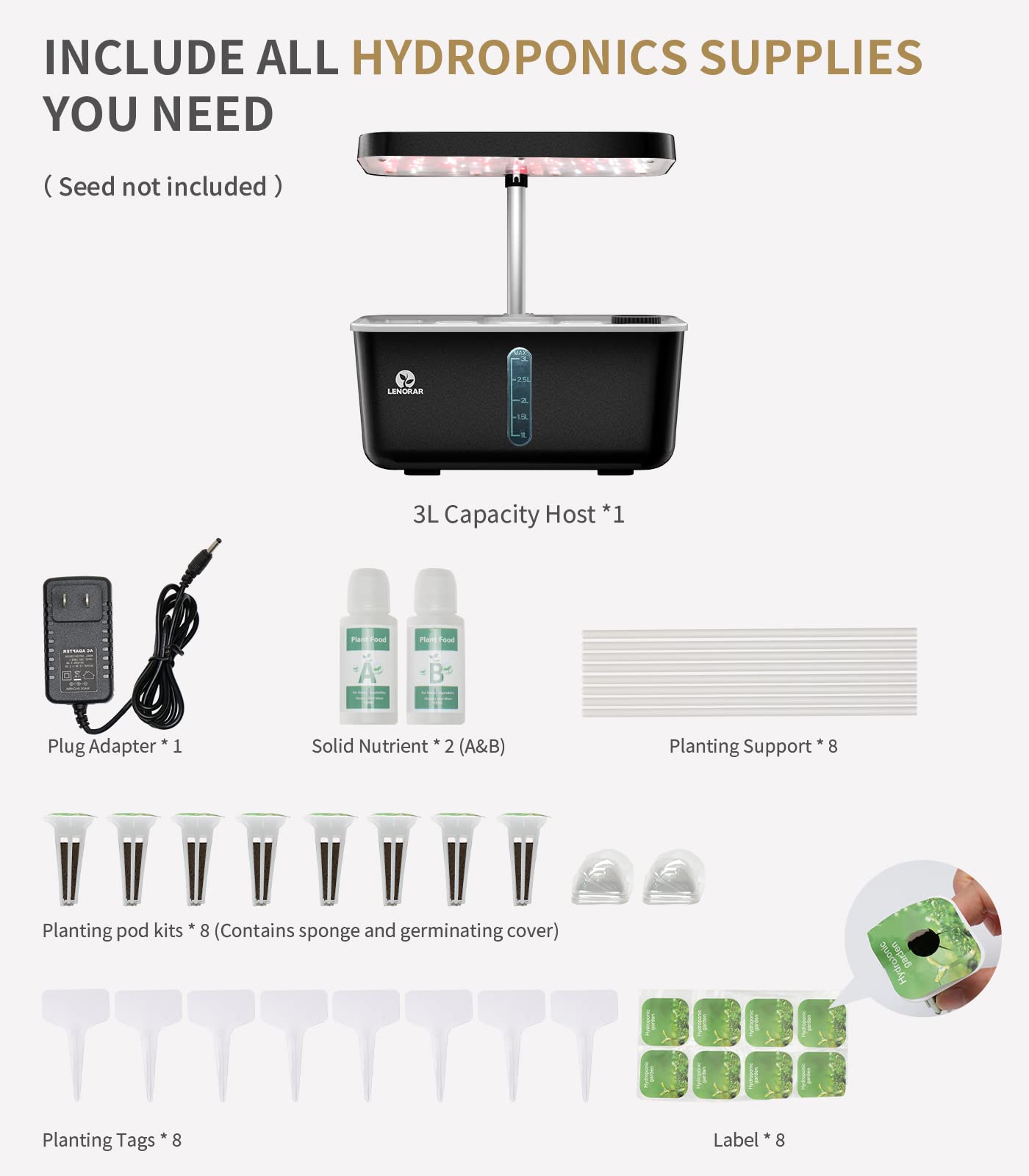 Hydroponics Growing System, 8 Pods Desktop Hydroponic Garden with Custom Spectrum LED Grow Light for Indoor Plants, Ultra-quiet Automatic Cycle Planting Herb Garden Kit with Water Pump for Home Office