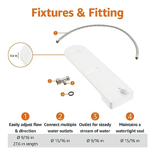 Amazon Basics Nonelectrical Bidet Attachment for Toilet with Water Adjustment, Slim, 16.42" x 4.61" x 3.5"