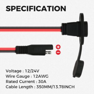 MOOTVGOO 2 Pack SAE Quick Connector Harnesses, 12AWG SAE Adapter Male Plug to Female Socket Cable, SAE Power Socket Sidewall Port Connector for Solar Generator Battery Charger