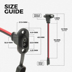 MOOTVGOO 2 Pack SAE Quick Connector Harnesses, 12AWG SAE Adapter Male Plug to Female Socket Cable, SAE Power Socket Sidewall Port Connector for Solar Generator Battery Charger