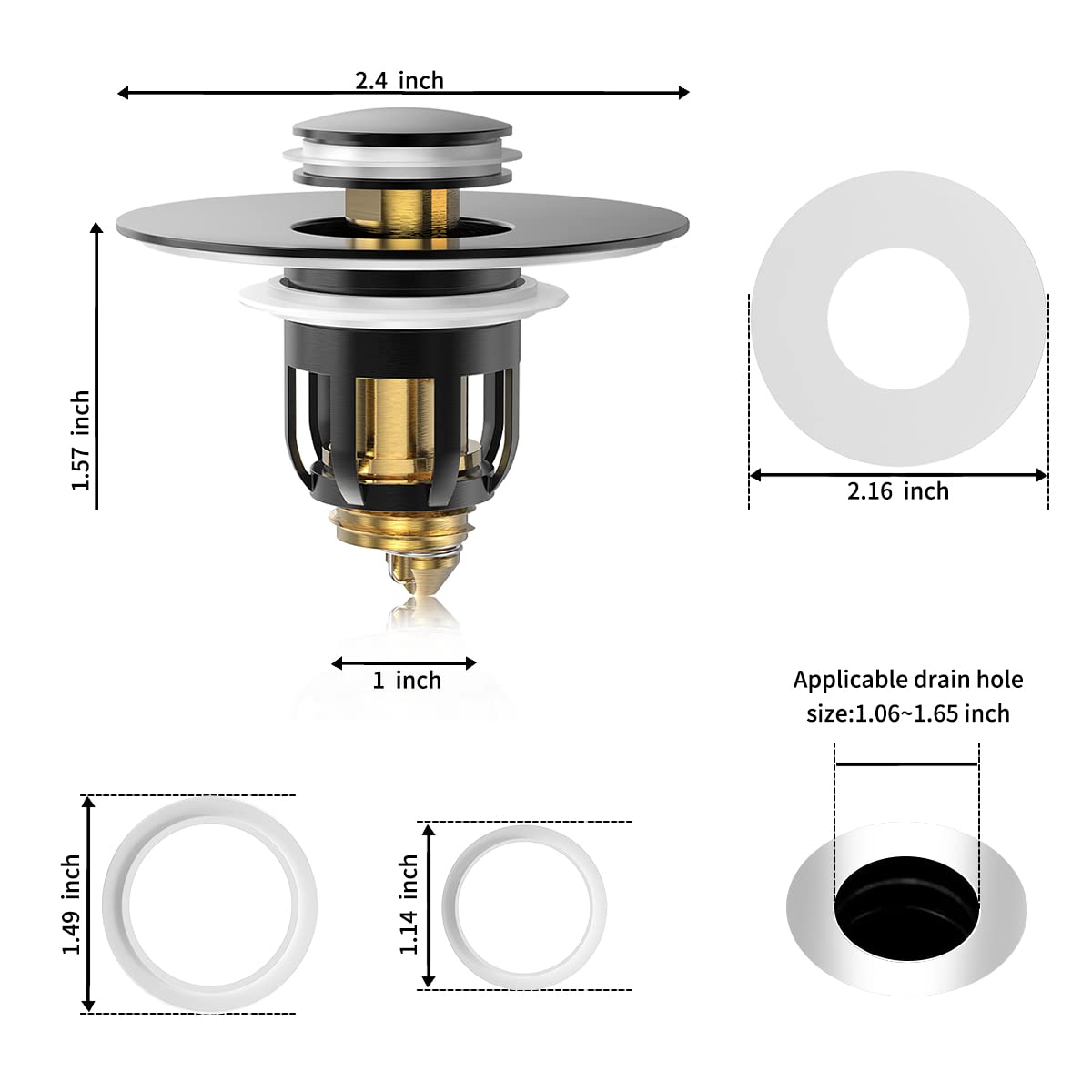 MUAIOLAUS Universal Bathroom Sink Stopper, Pop Up Sink Stopper with Basket Hair Catcher, Anti Clogging Sink Drain Filter for 1.06"-1.65" Drain Holes