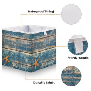 Wooden Starfish Round Storage Basket Large Storage Baskets Collapsible Canvas Basket Storage Trunk for Boys and Girls Room, Bear 16x11x7 Inch