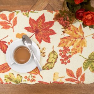 C&F Home Rylie Cotton Quilted Reversible Placemat Set 6 Rectangle Oblong Machine Washable Mats Floral Leaves Fall Harvest for Kitchen or Dining Table Rectangular Placemat Set of 6 Orange