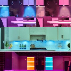 Round RGB Multicolor Dimmable LED Cabinet Lighting Counter Showcase Kitchen Lighting Fixture Compatible with Alexa, Echo, Google Home (no hub Required) with Remote Controlntrol (6 Lights Kit)