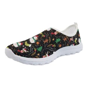 Ystardream Christmas Snowman Elk Women's Casual Walking Shoes Work Slip-on Sneakers Fashion Lightweight Breath Mesh Air Cushion Shoe Lady Girls Athletic Dance Casual