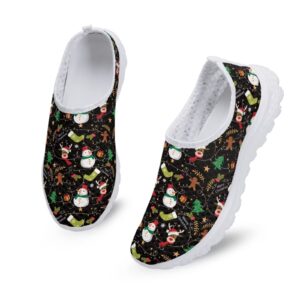 Ystardream Christmas Snowman Elk Women's Casual Walking Shoes Work Slip-on Sneakers Fashion Lightweight Breath Mesh Air Cushion Shoe Lady Girls Athletic Dance Casual