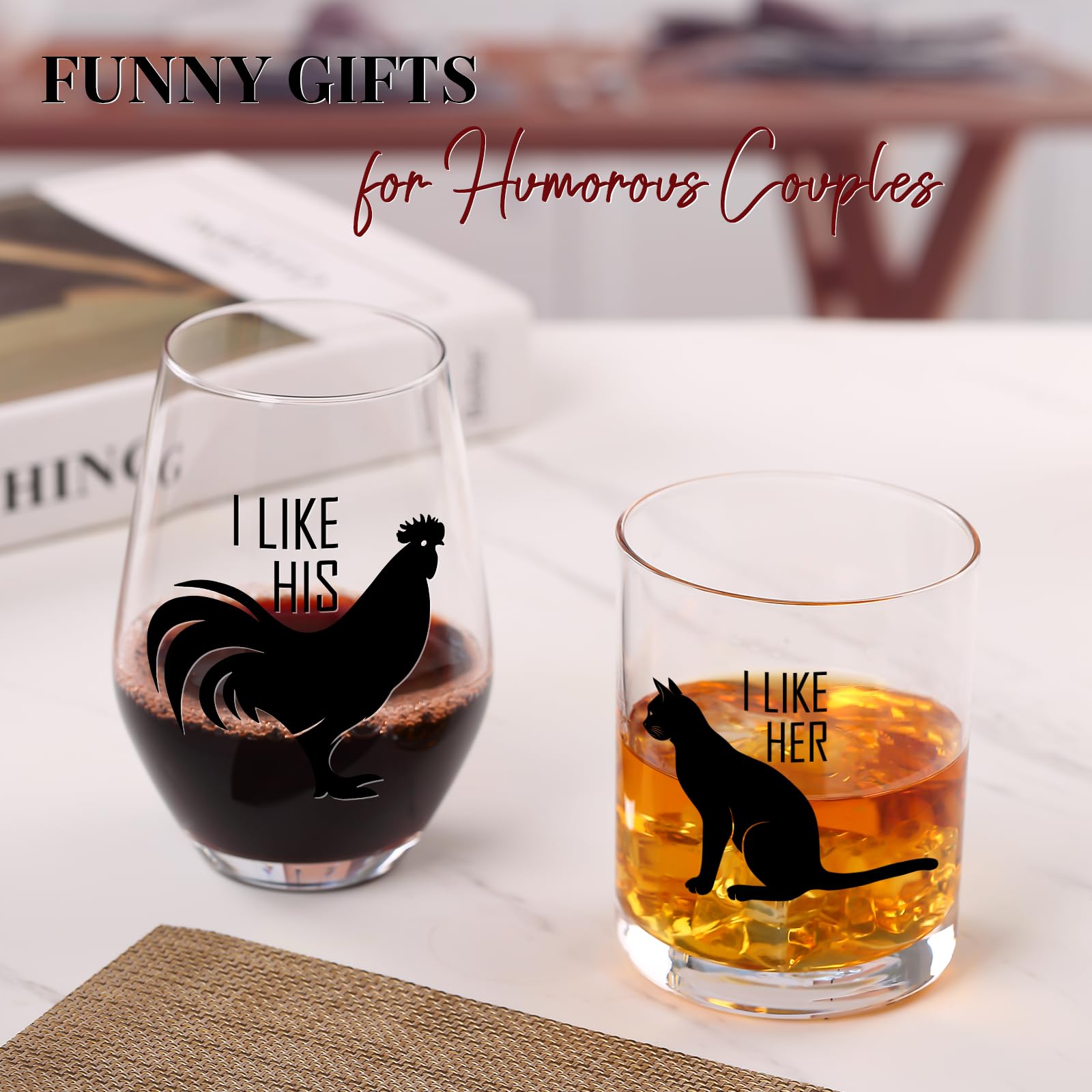 comfit Wedding Gift for Couples2024【ROOSTER/CAT GAG GLASSES】 Anniversary Present/Gift for Couples, Bridal Shower Gift for Women Bride,White Elephant Gift【Gag/Funny】 Engagement Gift for Couples