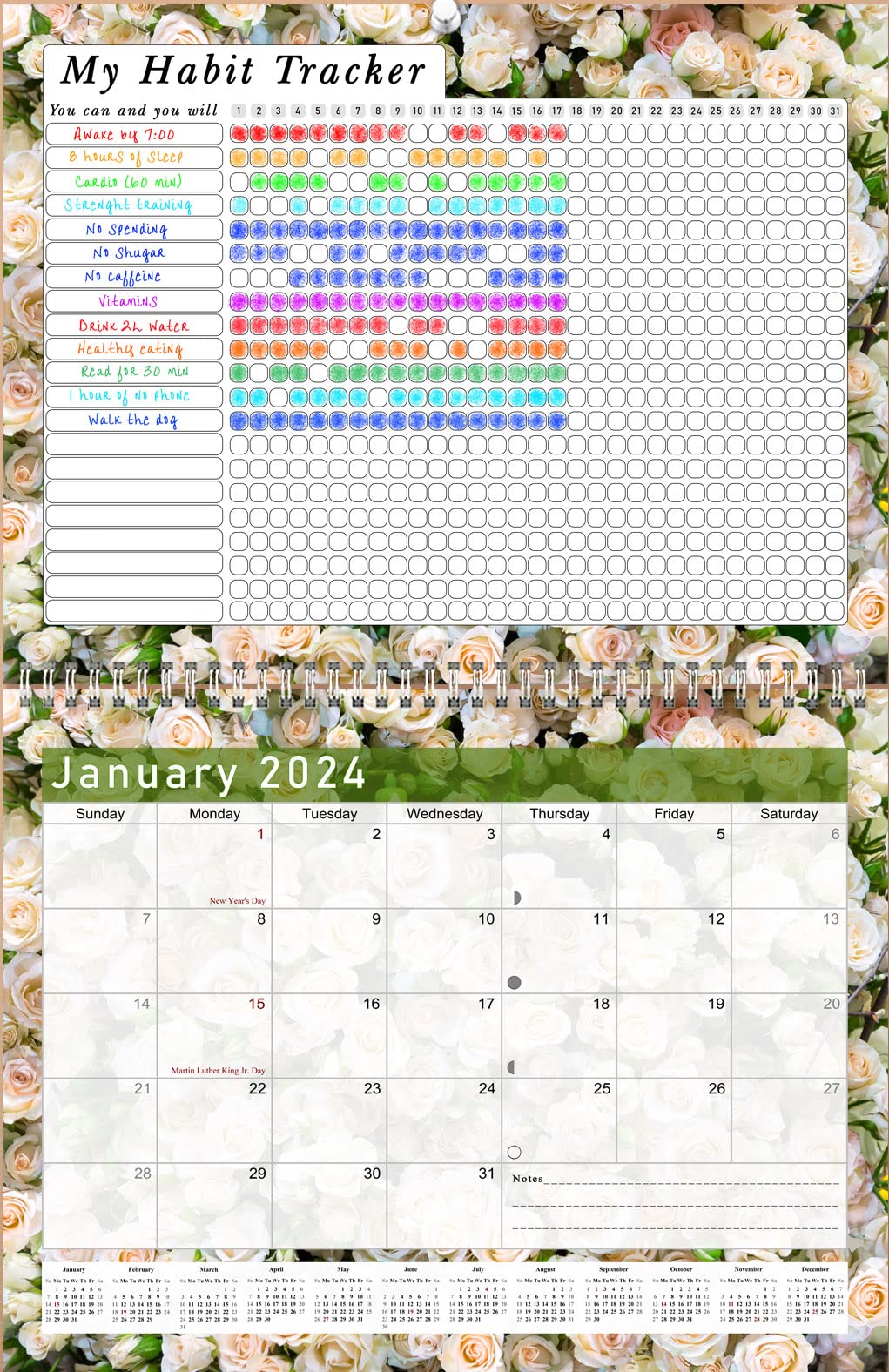 2024 Monthly Desktop/Wall Calendar/Planner - Habit Tracker - Daily, Weekly & Monthly Goal Motivational Habit Tracking Journal Inspirational - (Edition #023)