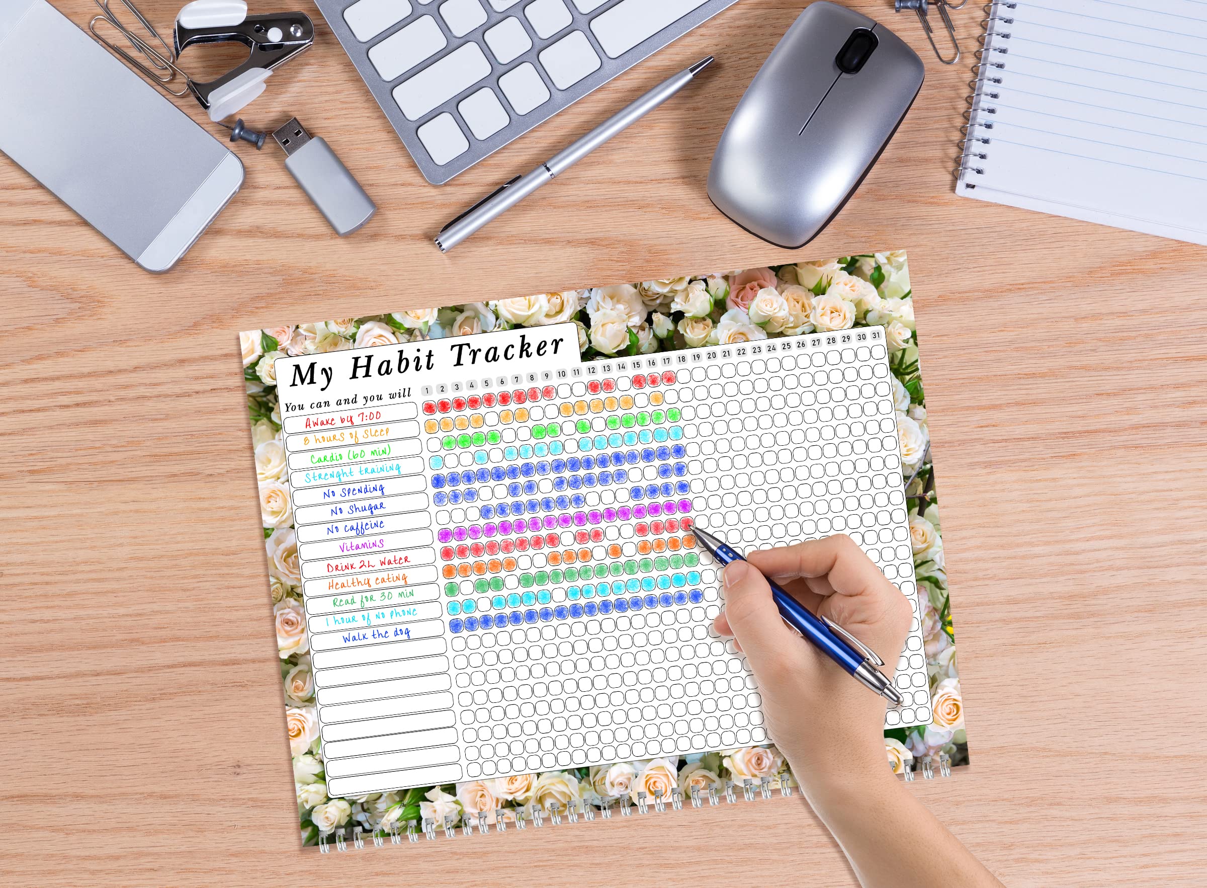 2024 Monthly Desktop/Wall Calendar/Planner - Habit Tracker - Daily, Weekly & Monthly Goal Motivational Habit Tracking Journal Inspirational - (Edition #023)