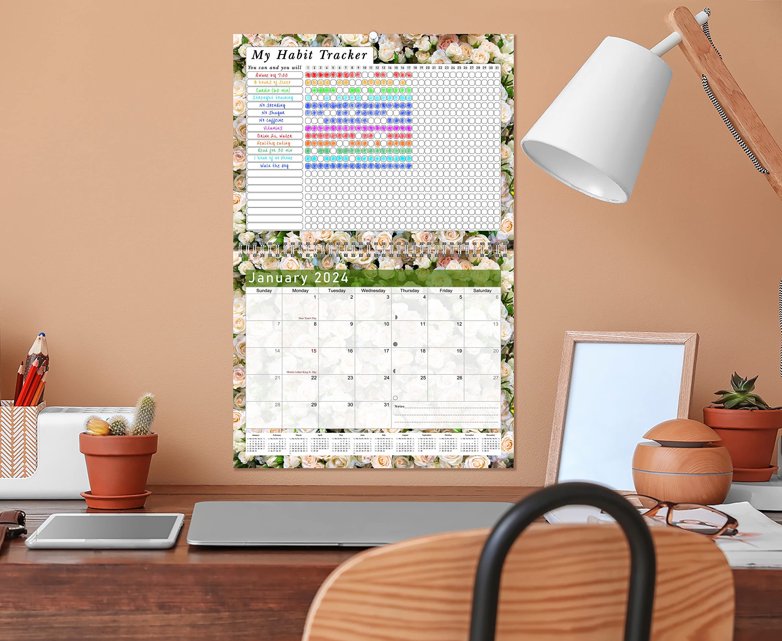 2024 Monthly Desktop/Wall Calendar/Planner - Habit Tracker - Daily, Weekly & Monthly Goal Motivational Habit Tracking Journal Inspirational - (Edition #023)