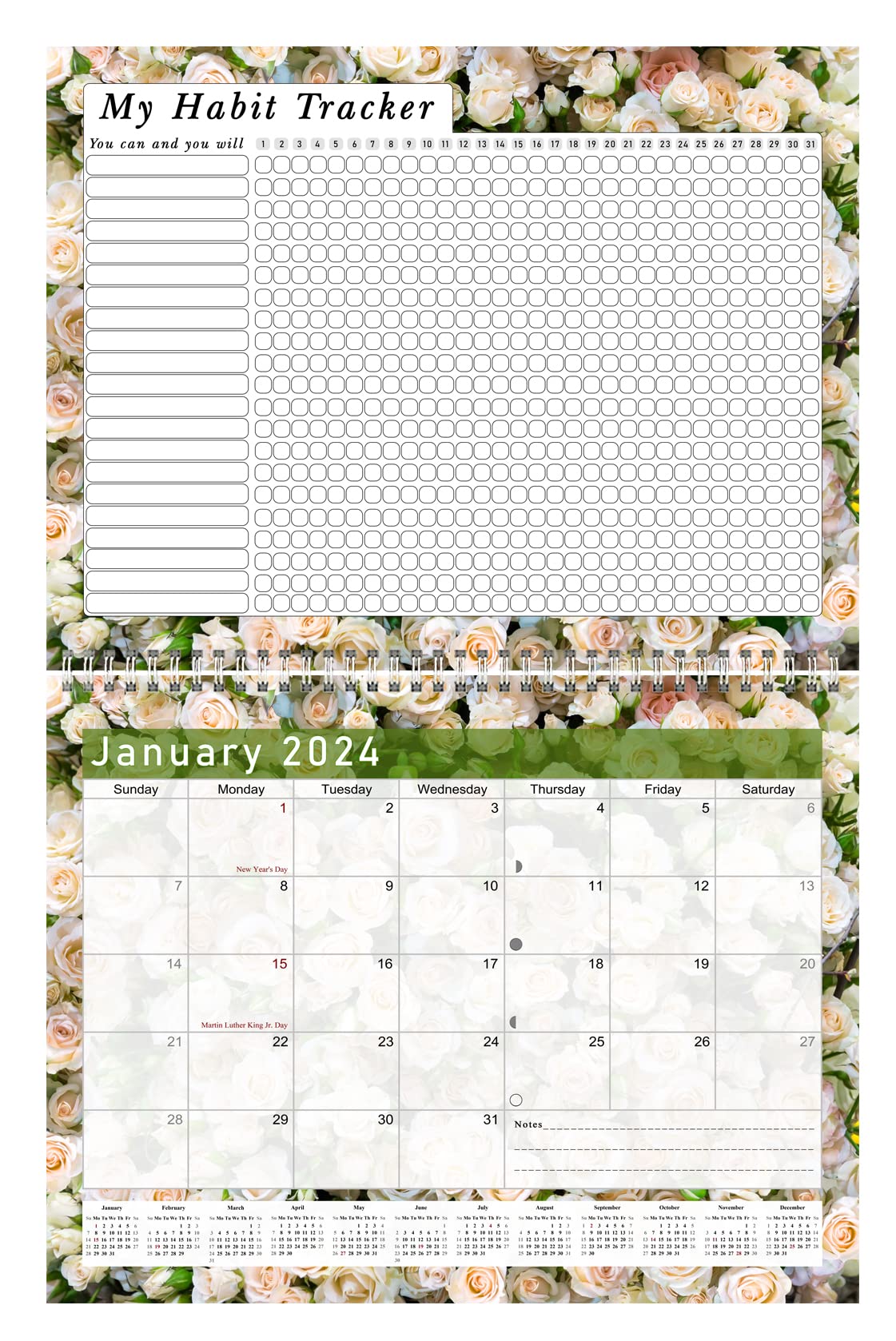 2024 Monthly Desktop/Wall Calendar/Planner - Habit Tracker - Daily, Weekly & Monthly Goal Motivational Habit Tracking Journal Inspirational - (Edition #023)