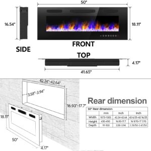 ANDAXIN Recessed and Wall Mounted 50" Electric Fireplace, Wall Fireplace Electric with Remote Control and Timer, Adjustable Flame Color and Speed, Touch Screen, 750-1500W, Black