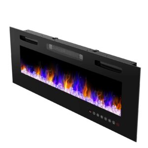 ANDAXIN Recessed and Wall Mounted 50" Electric Fireplace, Wall Fireplace Electric with Remote Control and Timer, Adjustable Flame Color and Speed, Touch Screen, 750-1500W, Black