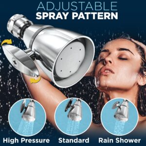 HammerHead Showers® ALL METAL 2 Inch High Pressure Shower Heads - CHROME – 2.5 GPM Shower Heads High Pressure - High Flow Shower Head with ADJUSTABLE SPRAY PATTERN - Fixed Shower Head