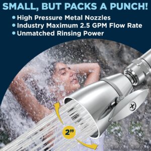 HammerHead Showers® ALL METAL 2 Inch High Pressure Shower Heads - CHROME – 2.5 GPM Shower Heads High Pressure - High Flow Shower Head with ADJUSTABLE SPRAY PATTERN - Fixed Shower Head