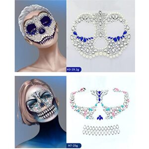 Halloween Face Jewels Gem, 4 Sets Sugar Skull Halloween Face Tattoos Stickers Self-Adhesive Stick on Crystal Rhinestones Rave Face Jewels for Halloween Party Festival Accessories Makeup Kits