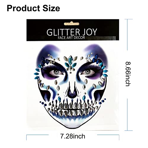 Halloween Face Jewels Gem, 4 Sets Sugar Skull Halloween Face Tattoos Stickers Self-Adhesive Stick on Crystal Rhinestones Rave Face Jewels for Halloween Party Festival Accessories Makeup Kits