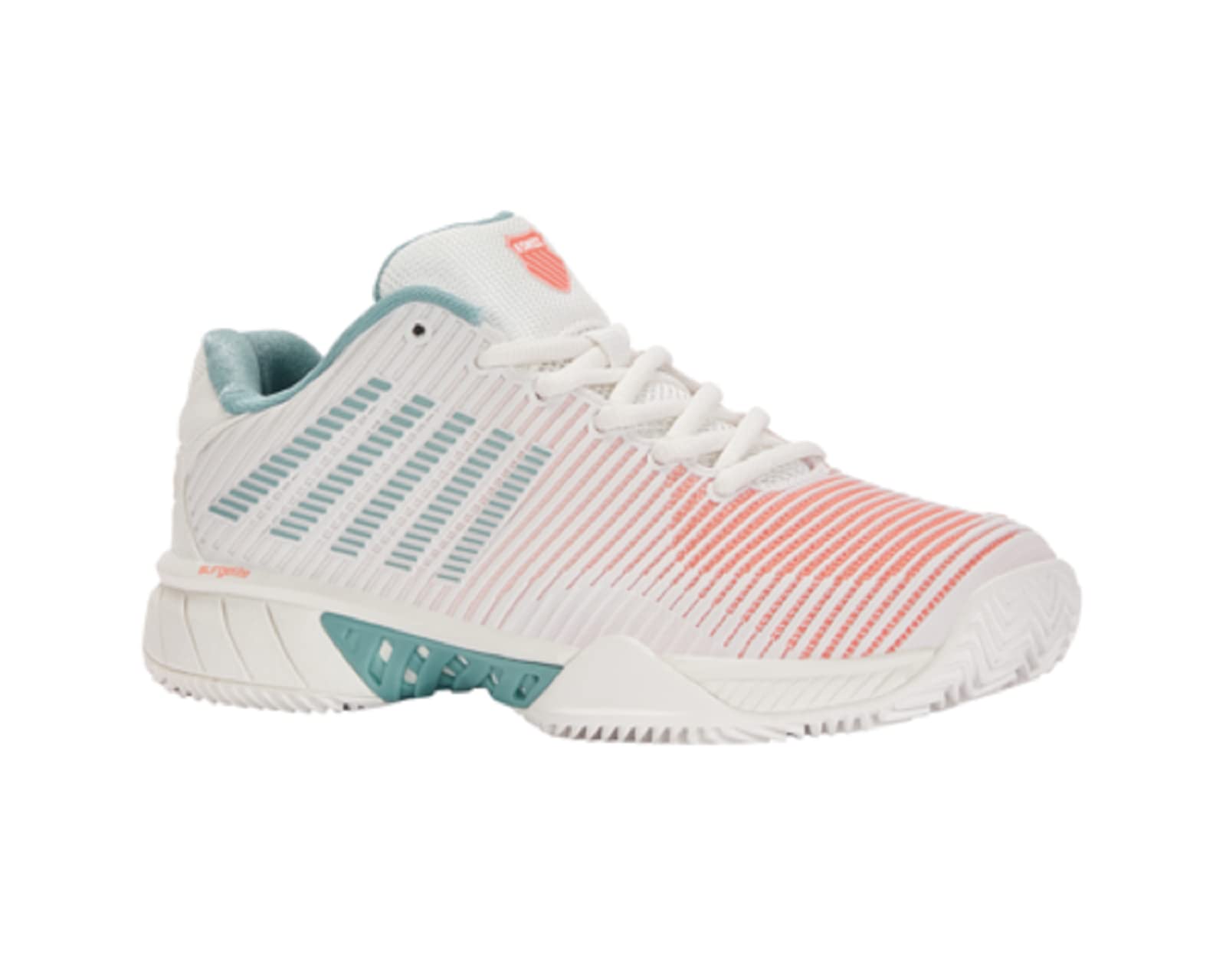 K-Swiss Women's Hypercourt Express 2 HB Tennis Shoe, Blanc De Blanc/Nile Blue/Desert Flower, 8 M