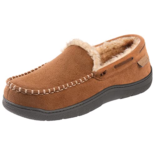 Zigzagger Men's Moccasin Slippers Memory Foam House Shoes, Indoor and Outdoor Warm Loafer Slippers, Tan, 10.5 M US