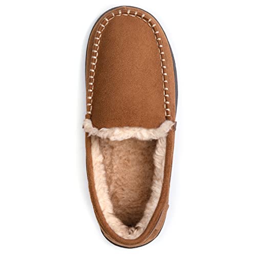 Zigzagger Men's Moccasin Slippers Memory Foam House Shoes, Indoor and Outdoor Warm Loafer Slippers, Tan, 10.5 M US