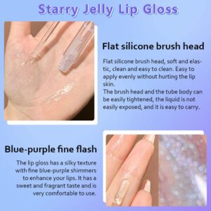 evpct 2Pcs Clear Blue Holographic Glitter Shimmer Plumping Lip Gloss Glosses Set Kit Clear Pack,Hydrating Moisturizing Glossy Shiny Glimmer Golw Water Transparent Lipstick Lip Gloss Care 5g/0.176oz