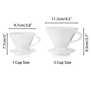 ELLDOO Ceramic Pour Over Coffee Dripper, Coffee Dripper Cone Brewer, Pour Over Cone Coffee Maker Slow Brewing Accessories for Home Office Cafe, 1 Cup Size, White