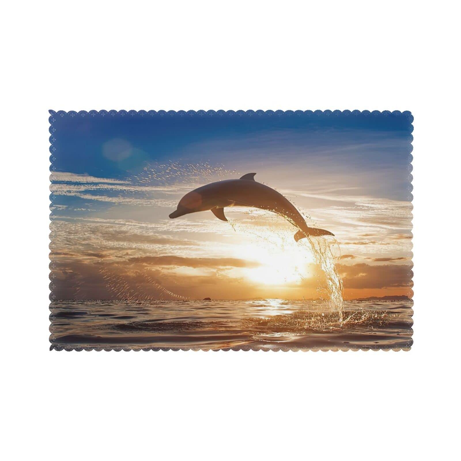 Sunset Dolphin Jumping Over The Water Placemats Set of 6,Table Mats Heat-Resistant Washable Non-Slip Place Mats for Party Family Dining Kitchen Home Wedding Holiday Party Decorations 12 X 18 Inch