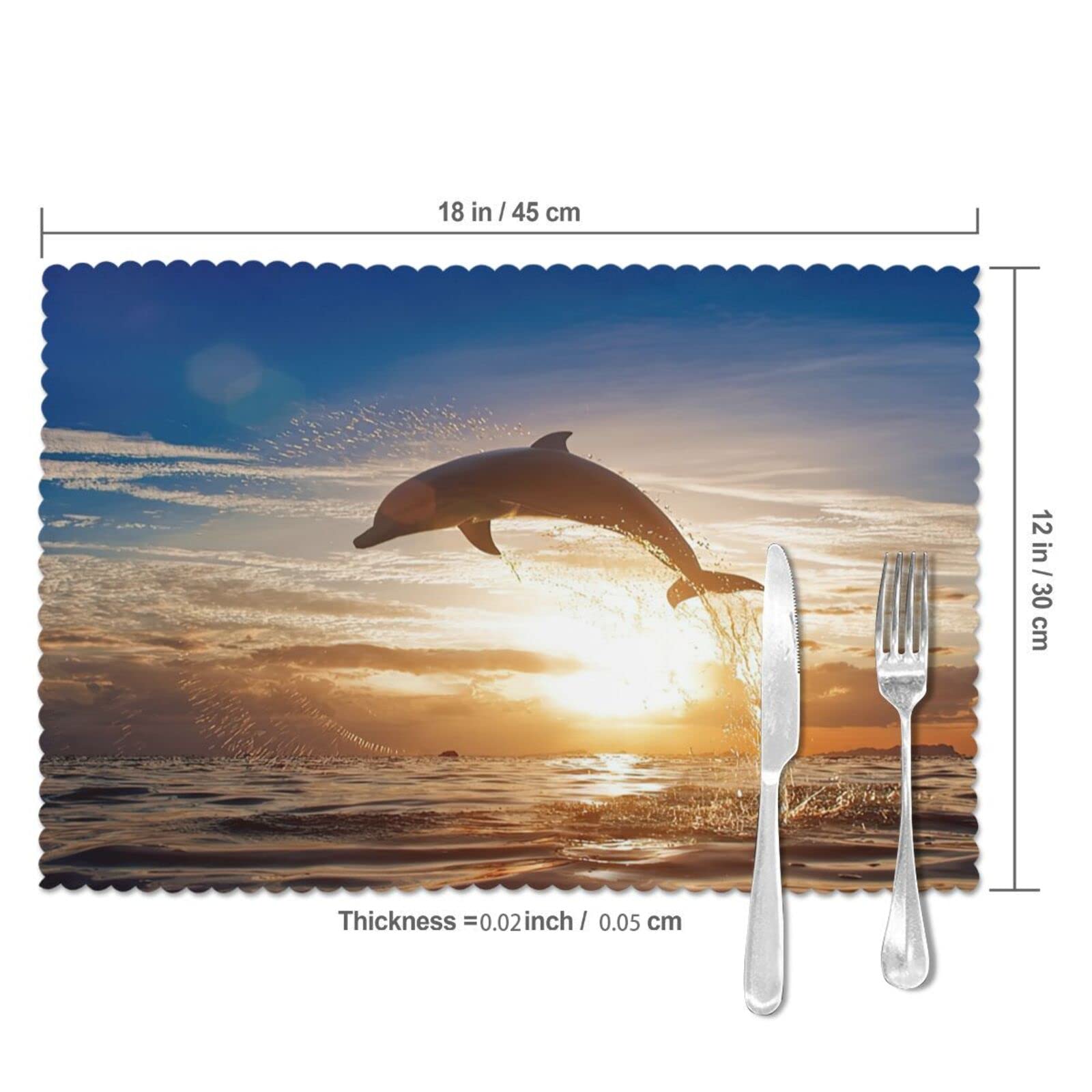 Sunset Dolphin Jumping Over The Water Placemats Set of 6,Table Mats Heat-Resistant Washable Non-Slip Place Mats for Party Family Dining Kitchen Home Wedding Holiday Party Decorations 12 X 18 Inch