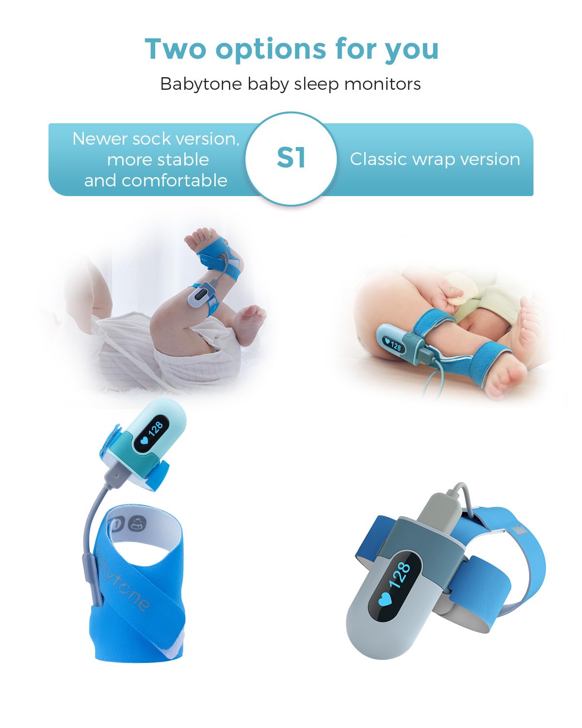 Babytone Baby Oxygen Monitor, Baby Sleep Monitor, Tracking Avg O2, Pulse Rate and Movement for Infant, Wearable Foot Monitor with Bluetooth and APP, for 0-36 Months Newborn's Sleep(New Version-Sock)