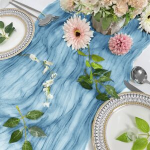 2 Pack Table Runners - RUCKAE Cheesecloth Table Runner 35x120 inch, Gauze Table Runner Cheese Cloth Table Runner for Wedding,Bridal Shower,Baby Shower,Bithday Party Table Decorations(Light Blue)