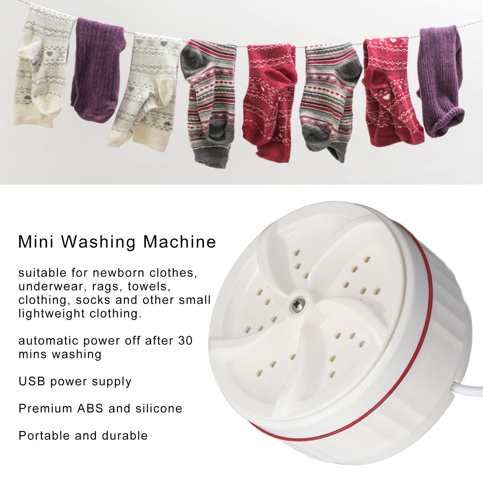 Portable Mini Washing Machine, 30 Minutes Automatic Cycle Washing Machine and Dishwasher with Bottom Suction Cup with USB Power Supply for Personal Laundry Travel Apartment