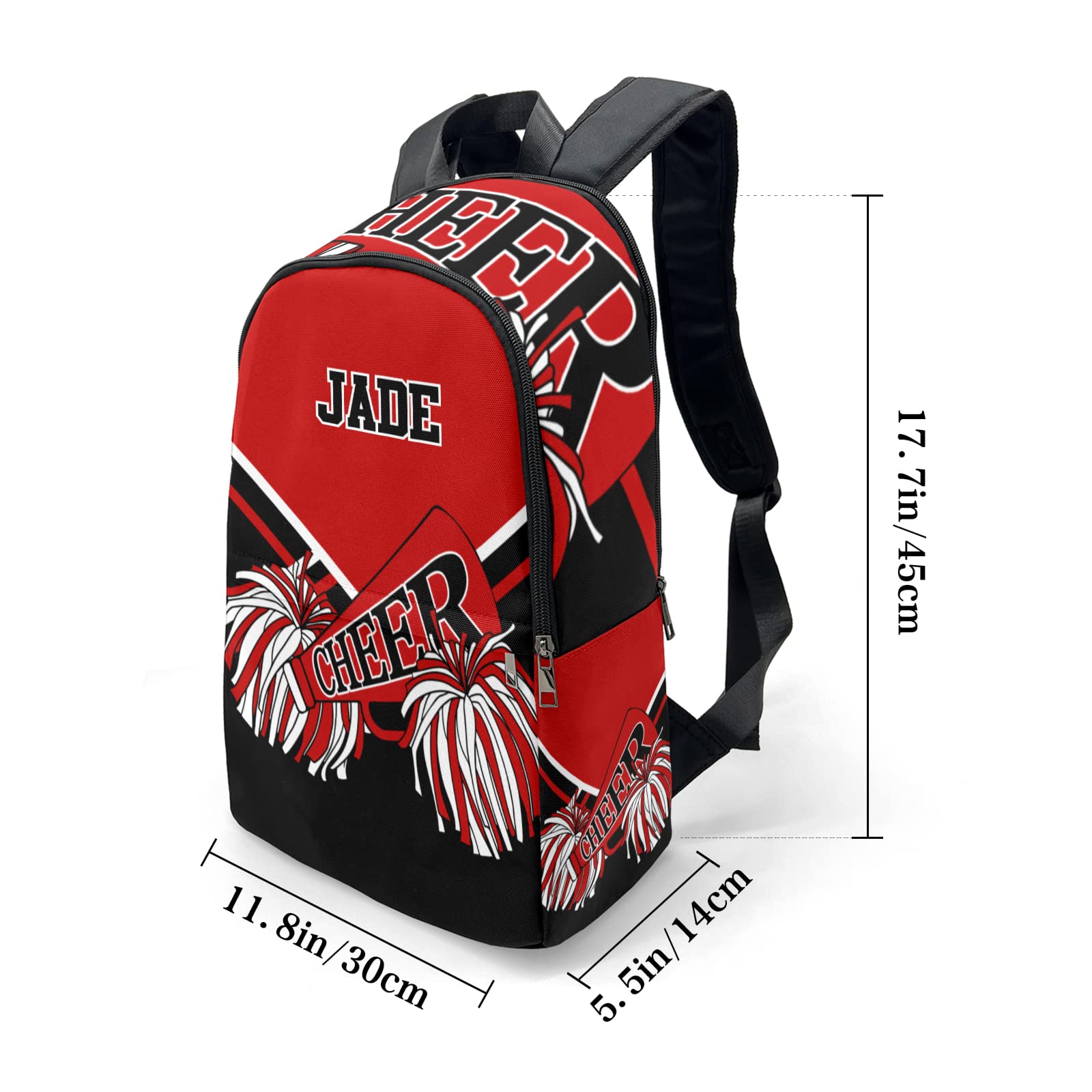 Cheer Red Black Cheerleader Backpack Laptop Bag Shoulder for Hiking Adult Birthday Holiday Gift, 11.8''(L) x 5.51''(W) x 17.72''(H)