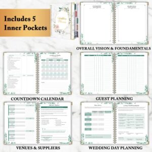 Wedding Planner - Wedding Planner Book and Organizer for the Bride with 5 Tabbed Sections, 9" x 11.9", Hardcover with Metal Corner + 5 Inner Pockets + Sticker + Elastic Closure Band - Wedding Marble