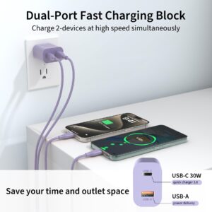 30W GaN Charger for iPhone [Apple MFI Certified], USB C Dual Port Fast Charging Block Wall Plug Power Adapter with 5ft USB A to Lightning Cable Cord for iPhone 14 13 12 11 Mini Pro Max 8 7 6 Plus