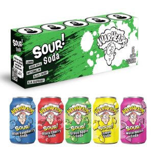 warheads soda - sour fruity soda with classic warheads flavors – perfectly balanced sweet and sour soda - warheads candy throwback treat, soda, cocktail mixer, pack of 5, 12oz cans (sampler pack)