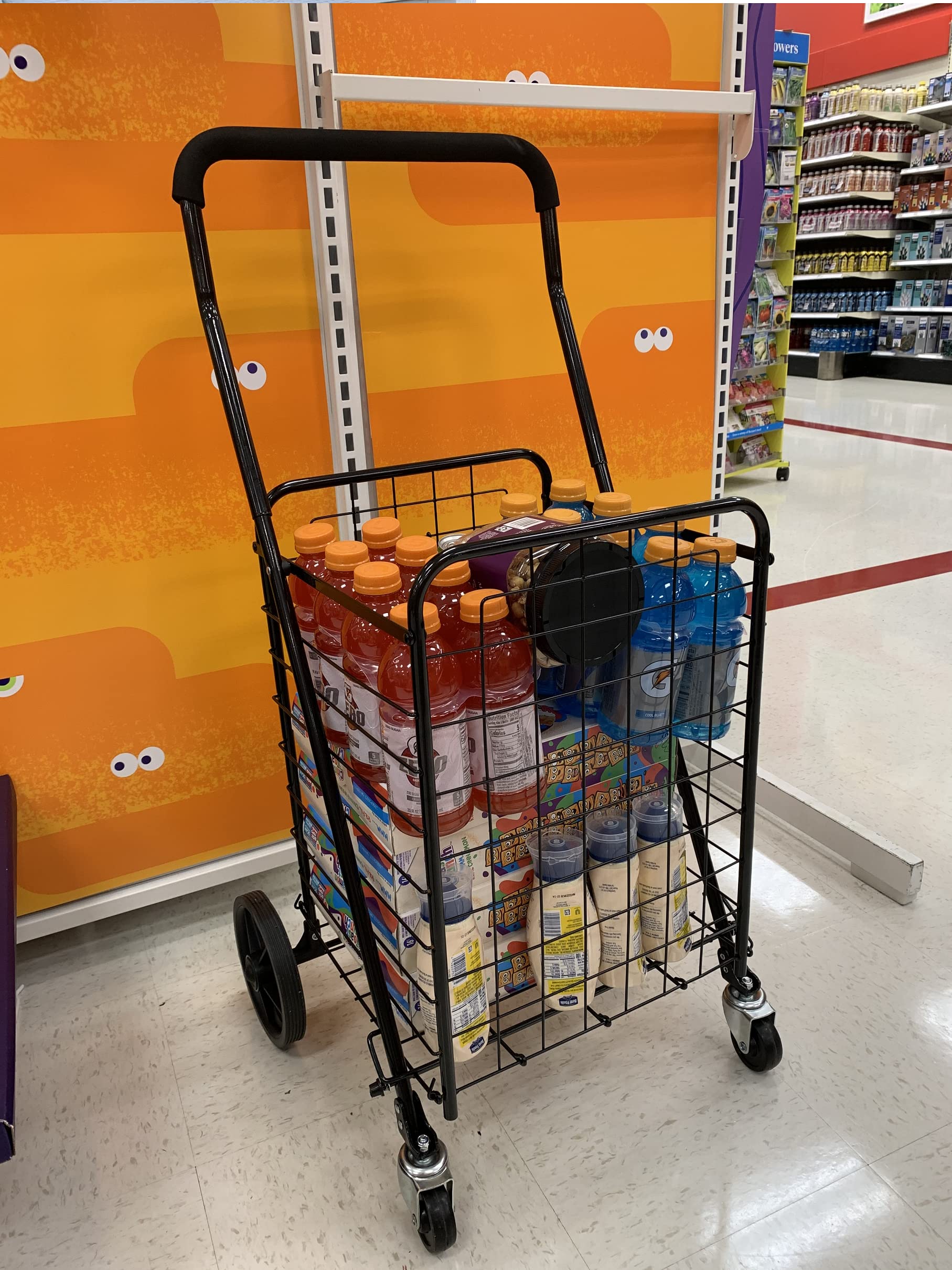 Mount Plus SF-118 Grocery Utility Shopping Cart with Dual Swivel Wheels | Easily Collapsible and Portable to Save Space and Heavy Duty | Rolls Smoothly on Streets, Store, Sidewalks and Indoors