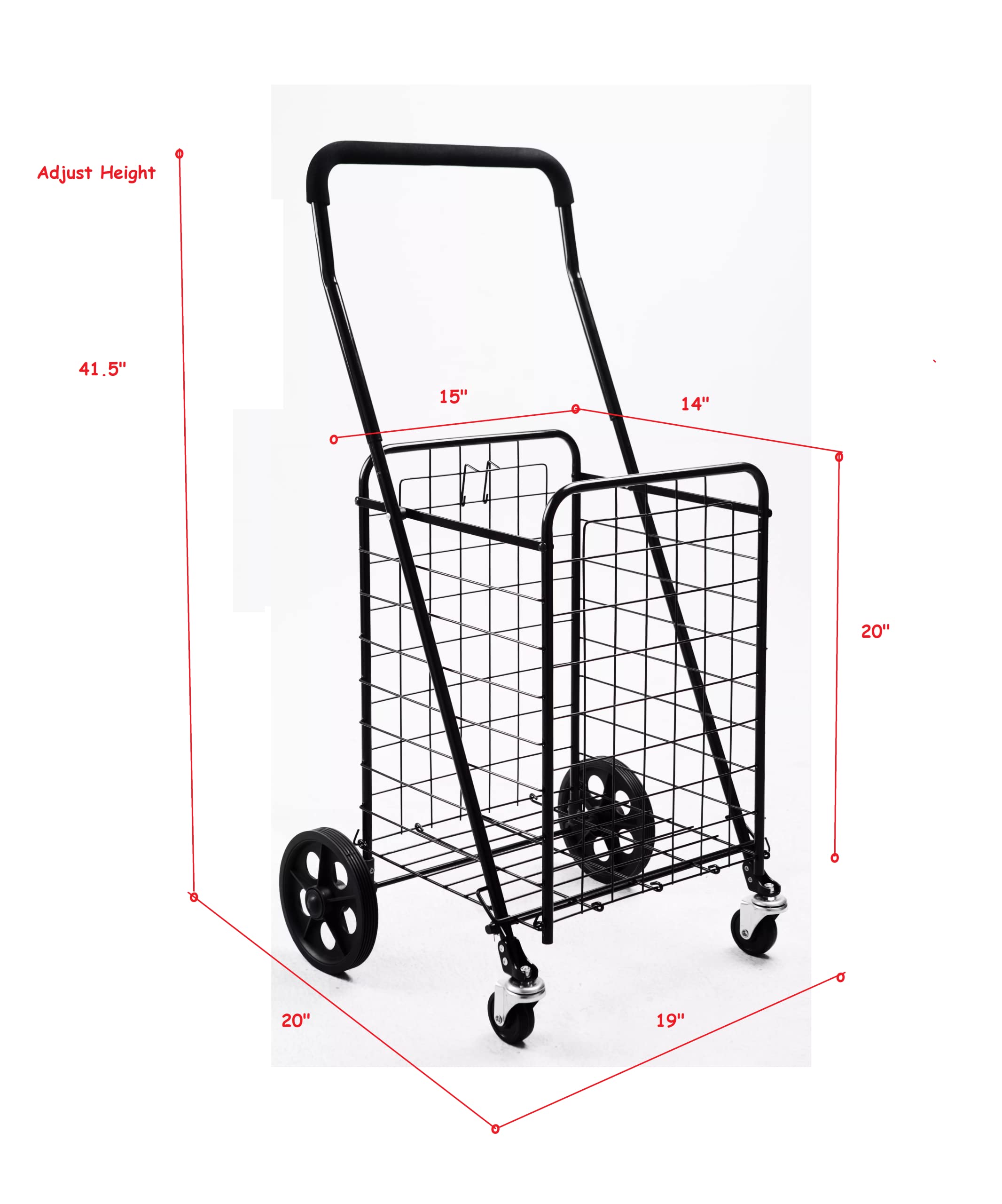 Mount Plus SF-118 Grocery Utility Shopping Cart with Dual Swivel Wheels | Easily Collapsible and Portable to Save Space and Heavy Duty | Rolls Smoothly on Streets, Store, Sidewalks and Indoors