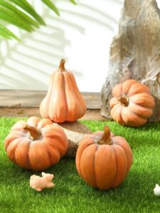 fake pumpkins, 4 pcs pumpkin design decorative statue, foam plastic fake faux artificial pumpkins for halloween fall harvest festival home table decor, halloween indoor decoration