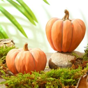 Fake Pumpkins, 4 Pcs Pumpkin Design Decorative Statue, Foam Plastic Fake Faux Artificial Pumpkins for Halloween Fall Harvest Festival Home Table Decor, Halloween Indoor Decoration