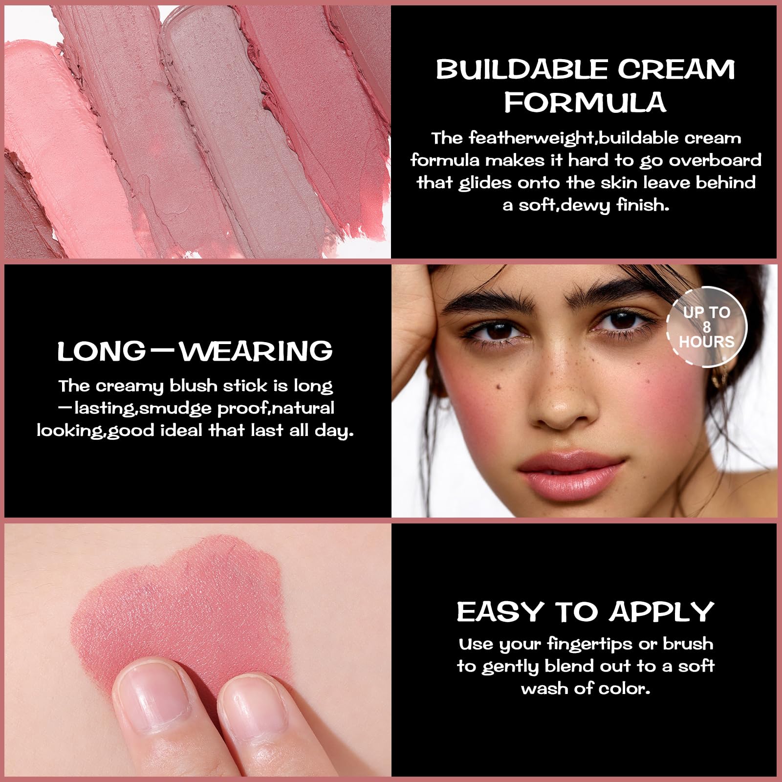 FOCALLURE Cream Blush Makeup,Buildable Blush Stick for Cheeks,Matte and Dewy Finish,Long Wearing,Easy Application,Lightweight Multi Stick,ROSE FLUSH