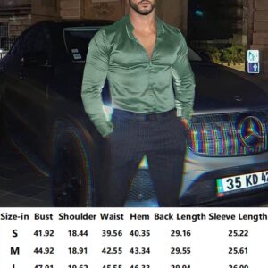 URRU Men's Luxury Shiny Silk Like Satin Dress Shirt Long Sleeve Slim Fit Casual Muscle Button Up Shirts Light Green L