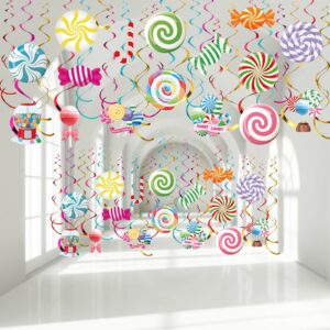 36 pcs candyland party decorations candy hanging swirls colorful lollipop candy themed birthday decorations party favors for sweet shop baby shower home